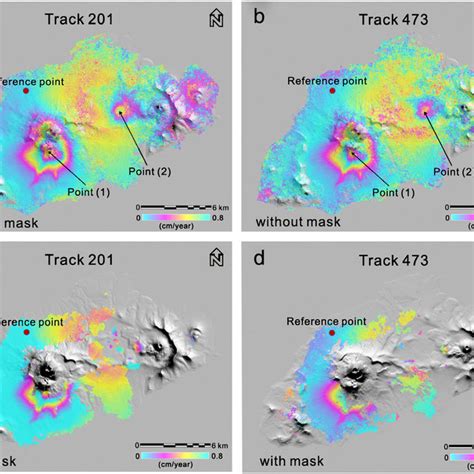 Average Line Of Sight Surface Displacement Rate Maps For Seguam From A Download Scientific