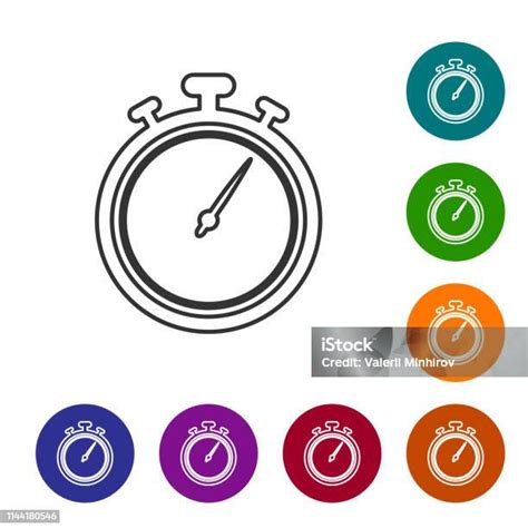 Grey Stopwatch Line Icon On White Background Time Timer Sign