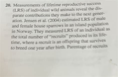 Solved 20 ﻿measurements Of Lifetime Reproductive Success
