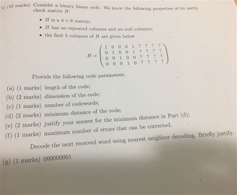 solved 10 marks consider a binary linear code we know the