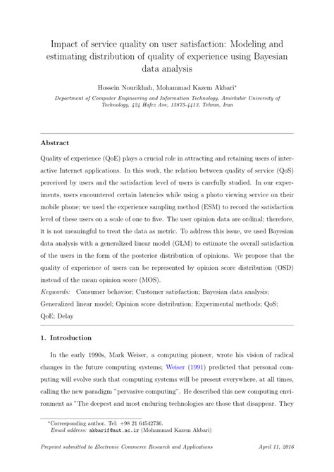 pdf impact of service quality on user satisfaction modeling and