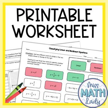 Classifying Linear VS Nonlinear Equations Printable And Digital Activity