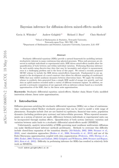 Pdf Bayesian Inference For Diffusion Driven Mixed Effects Models
