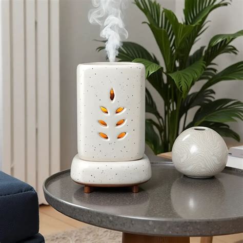 Ceramic Aroma Diffuser Leaf Cutout White And Light Brown Matte