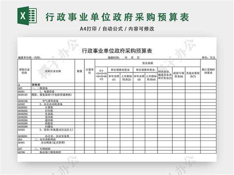 行政事业单位政府采购预算表设计excel模板 椰子办公
