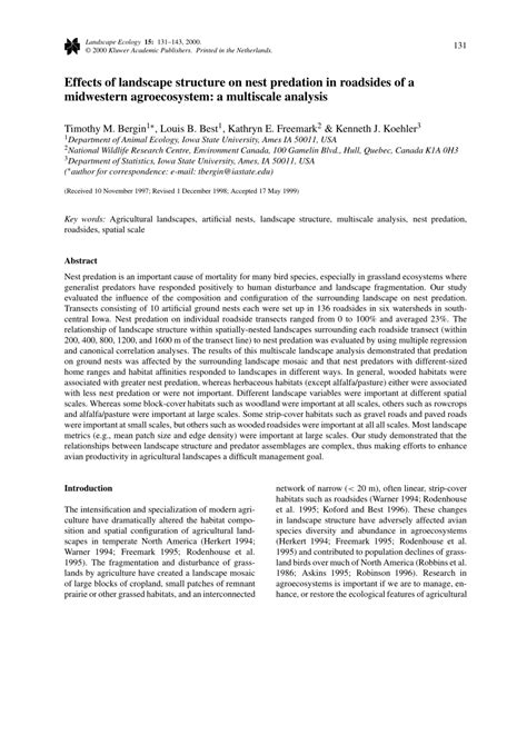 Pdf Effects Of Landscape Structure On Nest Predation In Roadsides Of