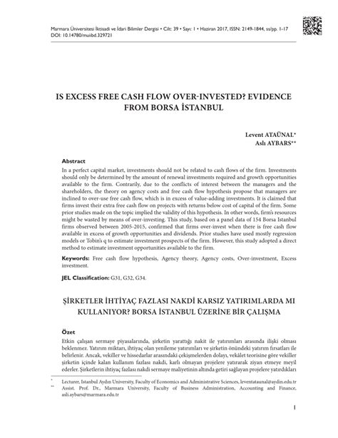 Pdf Is Excess Free Cash Flow Over Invested Evidence From Borsa İstanbul