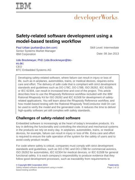 Safety Related Software Development Using A Model Based Ibm