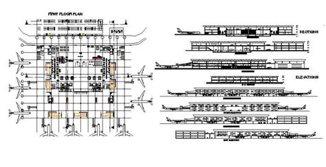 Airport Plan Elevation And Section Detail 2d View Cad Block Layout