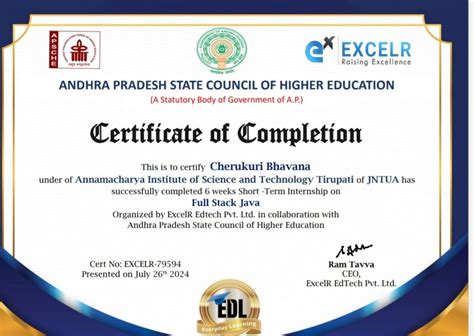 bhavana cherukuri on linkedin excelr apsche excelr internship