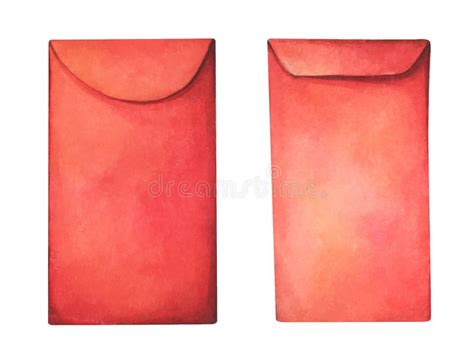 Watercolor Illustration Of Red Envelop Stock Image Image Of Pattern