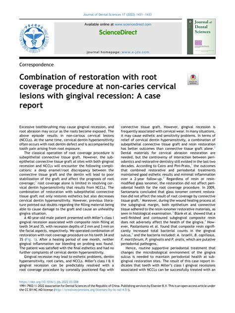 PDF Combination Of Restoration With Root Coverage Procedure At Non Caries Cervical Lesions