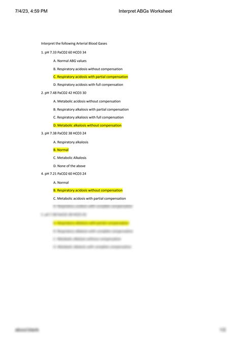 SOLUTION: Interpret abgs worksheet - Studypool