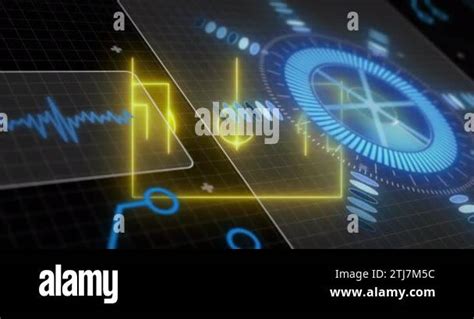 Animation Of Level Up Text Over Neon Shapes On Black Background Barcode Identification And