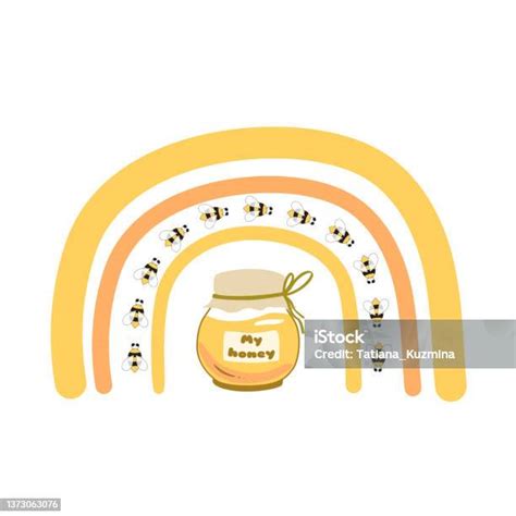 꿀 냄비 꿀벌 무지개 요소 꿀 항아리 꿀벌 달콤한 꿀 양봉 그래픽 요소 고립 귀여운 꿀벌 꿀 유기농 로고 벡터 일러스트 디자인 꿀벌에 대한 스톡 벡터 아트 및 기타 이미지