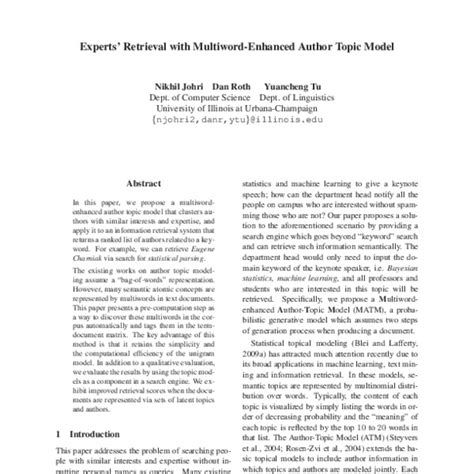Experts Retrieval With Multiword Enhanced Author Topic Model Acl