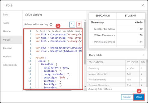 how to use html in arcade expressions to format table values in arcgis
