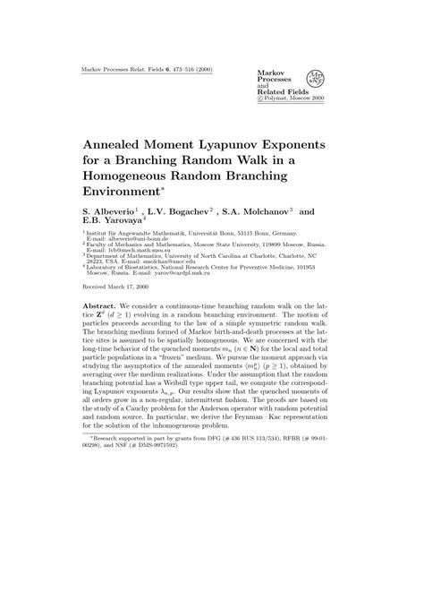 pdf annealed moment lyapunov exponents for a branching random walk in
