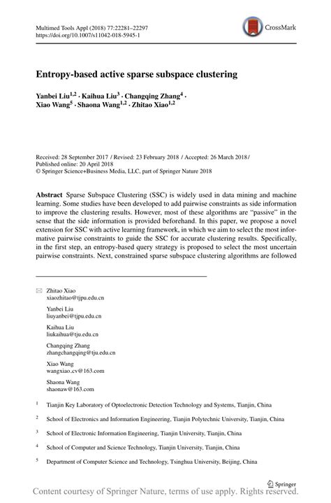Entropy Based Active Sparse Subspace Clustering Request Pdf