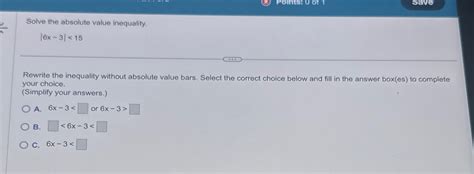Solved Solve The Absolute Value Inequality 6x 3