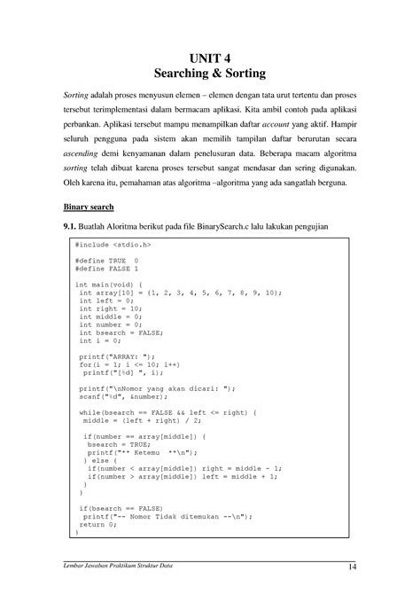 Ljp Struktur Data Unit 4 Unit 4 Searching And Sorting Sorting Adalah Proses Menyusun Elemen