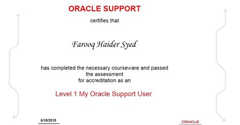 Oracle Ilearning My Oracle Support Certification Level 1 My Oracle Support User
