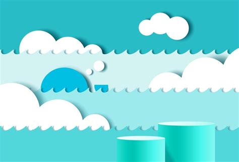 About 3d Paper Cut Abstract Minimal Geometric Shape Template Background Blue Cylinder Podium On