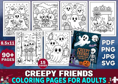 Creepy Friends Coloring Book For Adults Graphic By Kdp Pro Design