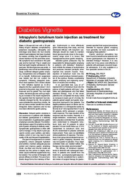 Pdf Intrapyloric Botulinum Toxin Injection As Treatment For Diabetic Gastroparesis