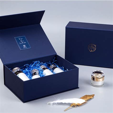 Customized High End Skincare Packing Box Luxury Black And Blue Box