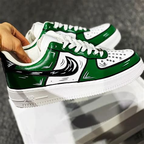 Nike Air Force 1 Custom Low Cartoon Green Shoes White Black Outline