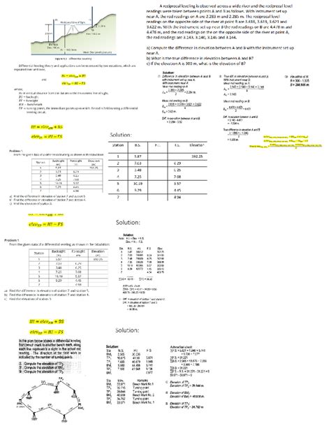 Differential Leveling Analysis Elevation Differences Between Points A