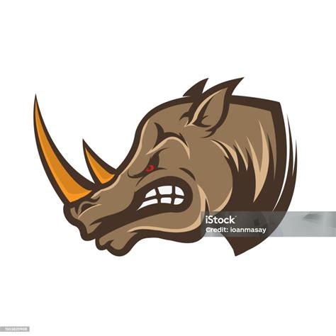 화난 코뿔소 머리는 하얀 배경에 고립되어 있다 스포츠 팀 또는 클럽 엠블럼 템플릿입니다 로고 라벨 기호 배지에 대한 디자인 요소 벡터 그림입니다 0명에 대한 스톡 벡터 아트