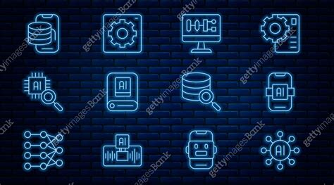 Set Line Neural Network Artificial Intelligence Ai Algorithm Processor Cpu Cloud Technology