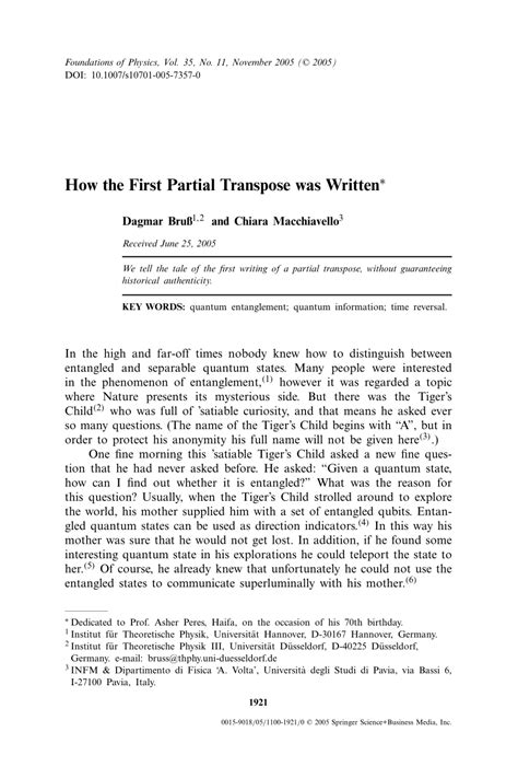 Pdf How The First Partial Transpose Was Written