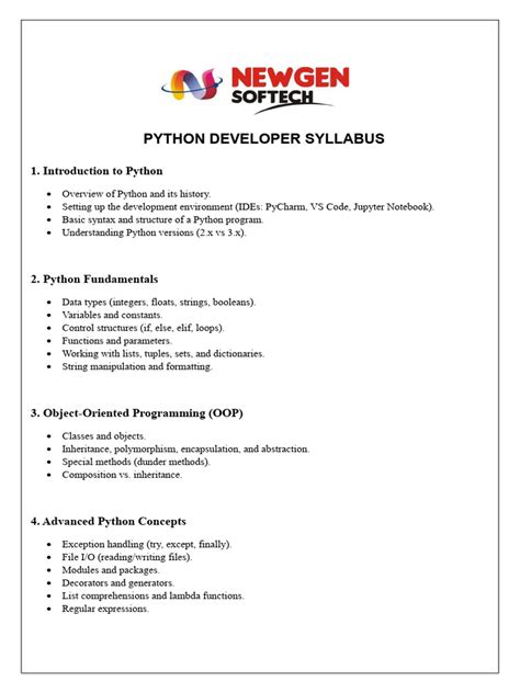 Python Developer Syllabus Pdf Python Programming Language