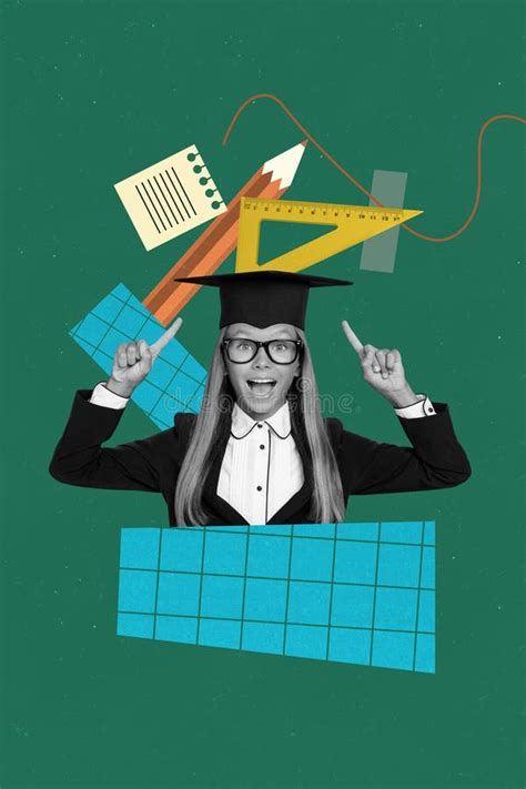 Vertical Poster Collage Young Girl School Education Class Bachelors Hat
