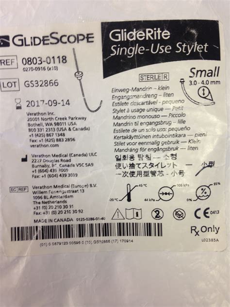 New Verathon 0803 0118 Glidescope Single Use Stylet Small 3 0 4 0mm X Disposables General