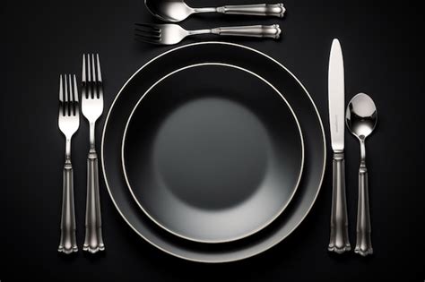 Premium Ai Image Classic Dining Arrangement Knife Fork Spoon And Plate Set