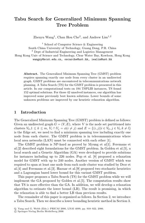 pdf tabu search for generalized minimum spanning tree problem
