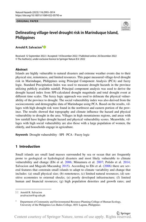 Delineating Village Level Drought Risk In Marinduque Island