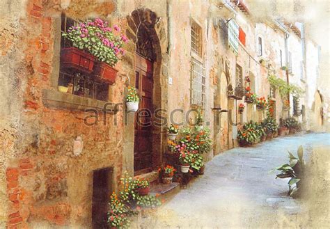 Бесшовная фреска с уличным пейзажем Пейзажи Фреска Фрески