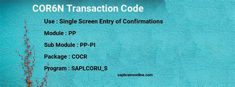 Cor6n Sap Tcode For Single Screen Entry Of Confirmations