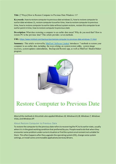 Restore Computer To Previous Date Windows DOCX