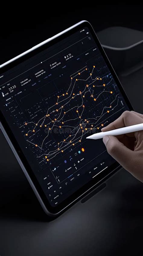 A User Engages With A Digital Tablet Displaying A Business Analytics Dashboard Drawing And