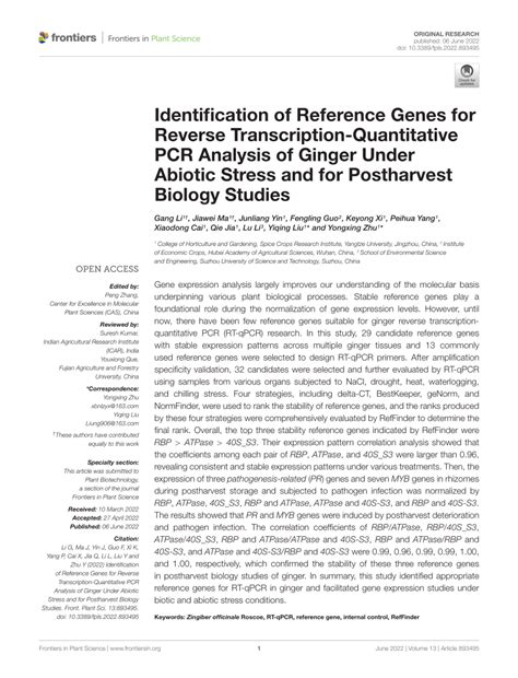 Pdf Identification Of Reference Genes For Reverse Transcription Quantitative Pcr Analysis Of
