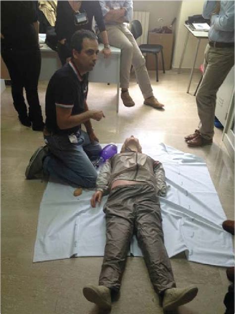 Dr P Poleggi During The Training On Basic Life Support Defibrillation