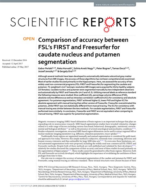 pdf comparison of accuracy between fsl s first and freesurfer for
