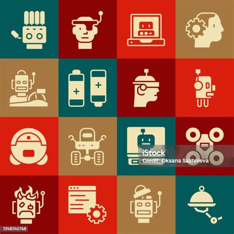 설정 웨이터 로봇 무인 항공기 로봇 만들기 배터리 휴머노이드 운전 자동차 기계 손과 스마트 안경 아이콘 벡터 가공의 인물에 대한 스톡 벡터 아트 및 기타 이미지 Istock