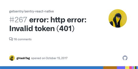 error error invalid token 401 · issue 267 · getsentry sentry react native · github
